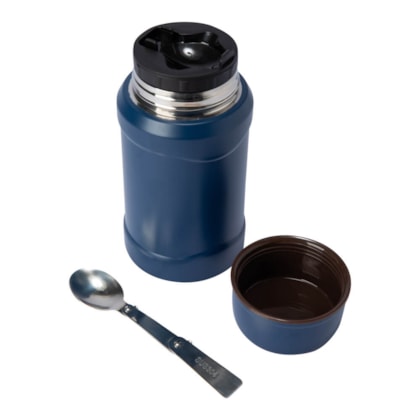 Garrafa Térmica de 800ml Azul Inox + Colher dobrável + Bag Térmica - Sem Resina - LojaMetalnox