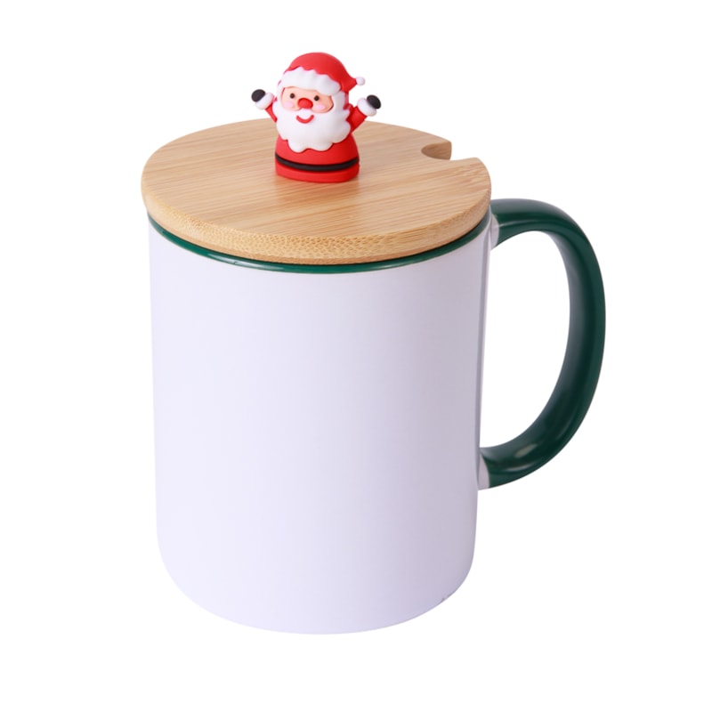 Kit 12 Tampa de Bambu Puxador Papai Noel Para Caneca 11oz - LojaMetalnox